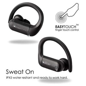 BoomPods Sportpods TWS in-Ear Bluetooth Sport Headphones with True Wireless Stereo Connection & Finger Touch Control, Powerful Bass, Sweatproof - Ergonomic Ear Tip Workout Earbuds (Black)