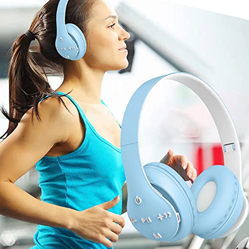 Bluetooth5.1 Headphones Over-Ear,ST93 Wireless Foldable Support TF Card ABS Portable Headsets Noise Cancelling Soft Earmuffs Headsets for Gaming Running Blue