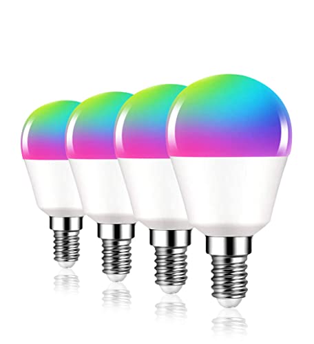 DOGAIN E12 Smart Light Bulbs, A15 Small Smart Bulb 6W=40W Compatible with Alexa, Google Home WiFi-Bluetooth RGB Color Changing Lights 500LM Candle Base Ceiling Fan Light Bulbs (Only 2.4Ghz) 4Pack