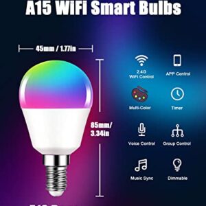 DOGAIN E12 Smart Light Bulbs, A15 Small Smart Bulb 6W=40W Compatible with Alexa, Google Home WiFi-Bluetooth RGB Color Changing Lights 500LM Candle Base Ceiling Fan Light Bulbs (Only 2.4Ghz) 4Pack