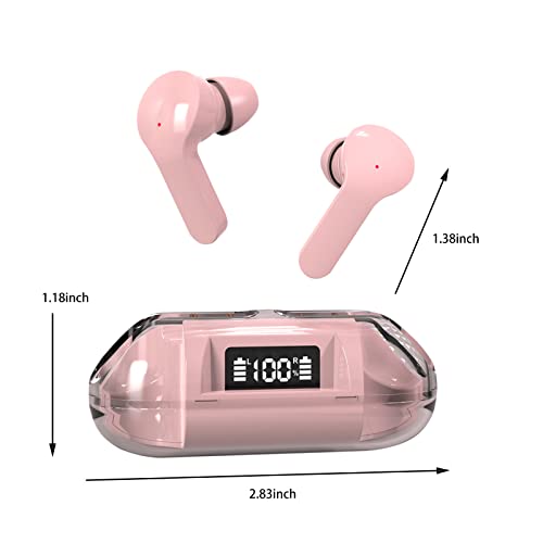 Wireless Earphone Bluetooth 5.3 Headphones Transparent Digital Display Headphones Mini In-ear Wireless Sports Music Earbuds with Microphone Noise Cancelling Headset (Pink)