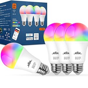 Smart Light Bulbs RGB+CCT Color Light Bulb WiFi Smart Bulbs Compatible with Alexa Google Home Smart Things No Hub Required Dimmable LED A19 E26 Multicolor High CRI High Brightness 9W 800LM 4Pack