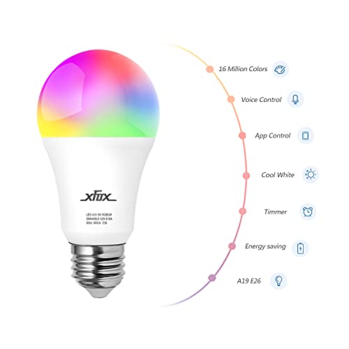 Smart Light Bulbs RGB+CCT Color Light Bulb WiFi Smart Bulbs Compatible with Alexa Google Home Smart Things No Hub Required Dimmable LED A19 E26 Multicolor High CRI High Brightness 9W 800LM 4Pack