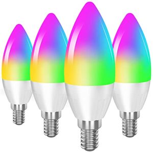 dogain smart light bulb works with alexa google home siri shortcut e12 base b10/b11 wifi-bluetooth candelabra led light bulb color changing dimmable chandelier light bulbs 360 lm 35w equivalent 4 pack