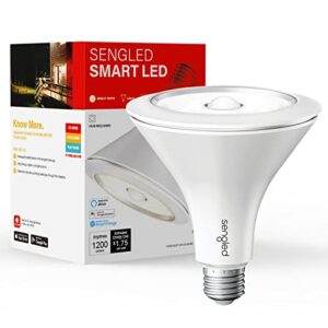 sengled smart flood light bulbs work with smartthings hub, echo 4th, echo plus, alexa, google, zigbee hub required, par38 led bulb motion sensor light outdoor, dusk to dawn, 3000k, 1200lm, 1 pack