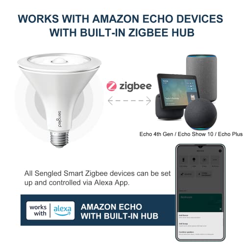 Sengled Smart Flood Light Bulbs work with SmartThings Hub, Echo 4th, Echo Plus, Alexa, Google, Zigbee Hub Required, PAR38 Led Bulb Motion Sensor Light Outdoor, Dusk to Dawn, 3000K, 1200LM, 1 Pack