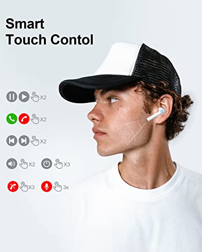 Wireless Earbuds Bluetooth Earphones Built in Mic, Ipx6 Waterproof Ear Buds Clear Call, Deep Bass Headphones with Charging Case, 24 Hrs Playtime, Bluetooth Earbuds Compatible for iPhone Android White