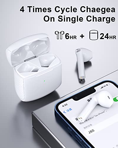 Wireless Earbuds Bluetooth Earphones Built in Mic, Ipx6 Waterproof Ear Buds Clear Call, Deep Bass Headphones with Charging Case, 24 Hrs Playtime, Bluetooth Earbuds Compatible for iPhone Android White