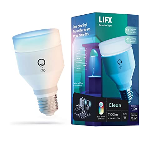 LIFX Clean, A19 1100 lumens, Full Color with Antibacterial HEV, Wi-Fi Smart LED Light Bulb, No Bridge Required, Works with Alexa, Hey Google, HomeKit and Siri (1-Pack)