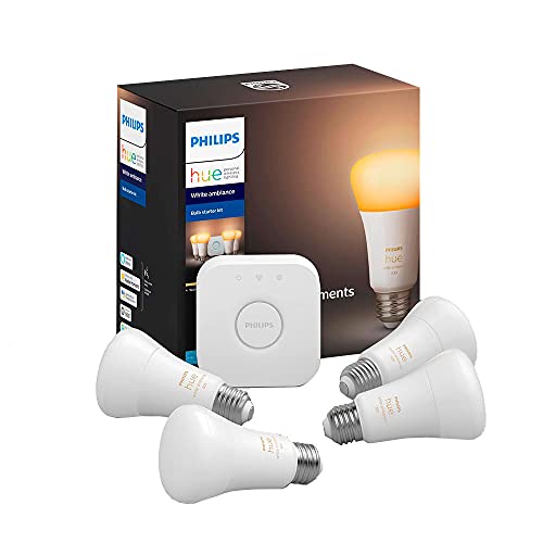 Philips Hue White Ambiance Smart Bulb Starter Kit (4 A19 Bulbs and 1 Hub Works with Alexa Apple HomeKit and Google Assistant)