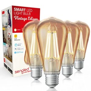 sengled zigbee smart light bulbs, smart hub required, work with smartthings and echo with built-in hub, voice control with alexa and google home, amber warm 2000k smart edison bulbs, 60w eqv. 4 pack