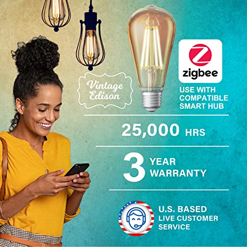 Sengled Zigbee Smart Light Bulbs, Smart Hub Required, Work with SmartThings and Echo with Built-in Hub, Voice Control with Alexa and Google Home, Amber Warm 2000K Smart Edison Bulbs, 60W Eqv. 4 Pack