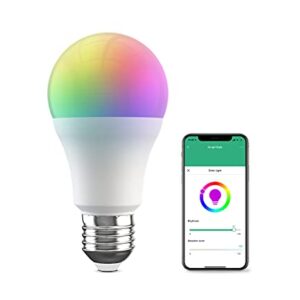 Broadlink Smart Bulb, 10W RGB Dimmable Wi-Fi LED Smart Light Bulbs Color Changing A19 800lm, Works with Alexa, Google Home, Siri and IFTTT, No Hub Required (1-Pack)