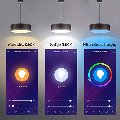 Smart Bulbs, BR30 Smart Light Bulb Compatible with Alexa Google Home, Dimmable Color Changing Music Sync 2.4Ghz WiFi Bulbs 13W 1200LM No Hub Required, 100W Equivalent IP64 Waterproof Fitop 2 Pack E26