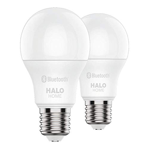 HALO 60W Equivalent A19 Dimmable Adjustable CCT (2700K-5000K) Smart Wireless LED Light Bulb in White (2-Pack)