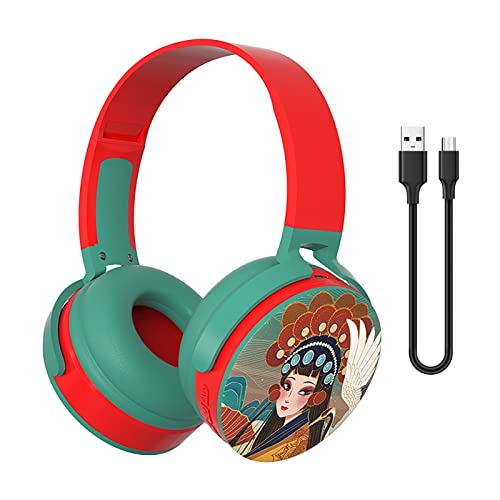 Bluetooth-Compatible Headphone Support Card Playback Over Ear Chinese Opera Print Bluetooth-Compatible Sport Gaming Headphone for Running Green