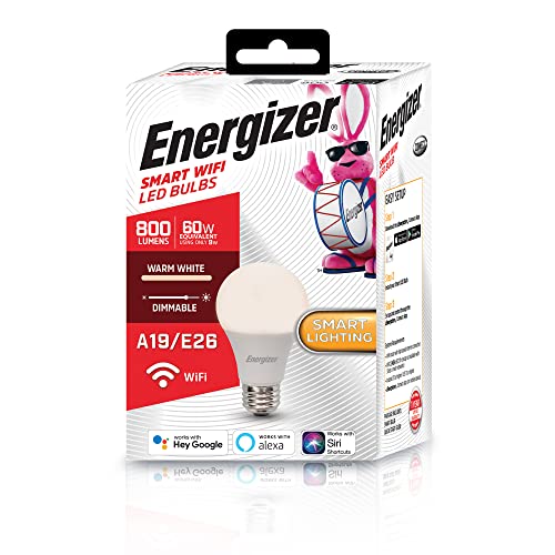 Energizer Connect Smart A19 LED Warm White Light Bulb with Voice Control and Remote Access Through Your Smartphone | Compatible with Alexa and Google Assistant, 4 Pack