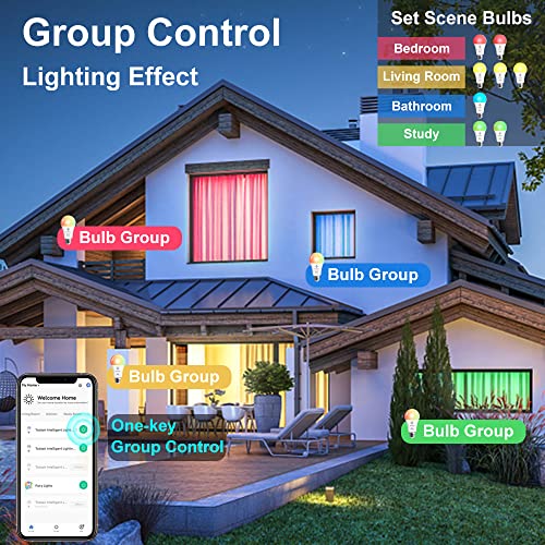 TODAAIR Smart Light Bulbs 1 Pack, Bluetooth & WiFi RGB+White Color Changing Dimmable 60W Equivalent E26 LED Light Bulbs A19, Alexa Devices for Home Works with Alexa and Google Home (No Hub Required)