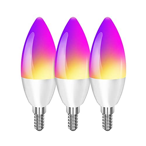 Luntak Smart Small Light Bulbs That Work with Alexa Google Home Echo&SiriShortcut ,Color Changing Light Bulb WiFi-Bluetooth Chandelier Led Light Candelabra E12 Led Bulbs B11/B10 35w Equivalent 3Pack