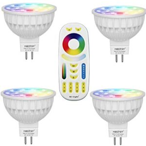 Mi Light MR16 Color Changing LED Spotlight RGB +CCT 4 Watt 4Pack and with 4-Zone FUT092 Remote