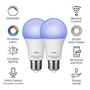 ERIA Zigbee Color A19 Smart Bulb Compatible, Alexa, Google Assistant and ZigBee hubs (2-Pack)