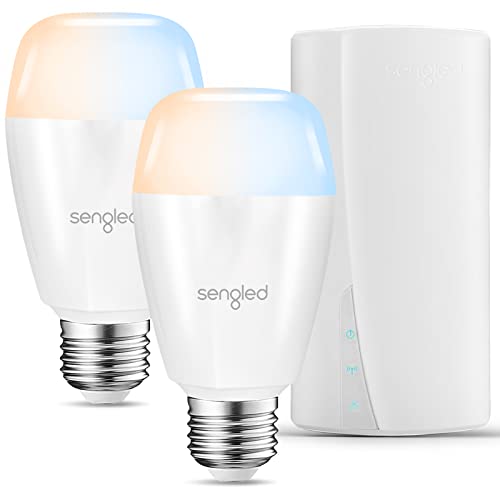 Sengled Smart LED Tunable White A19 Starter Kit, 60W Equivalent, 2 Smart Light Bulbs & Hub, Soft White to Daylight 2700-6500K, Works with Alexa, Google Assistant and Siri