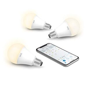 wiz iz0026023 60 watt eq a19 smart wifi connected led light bulbs/compatible with alexa and google home, no hub required, dimmable soft white, 3 count