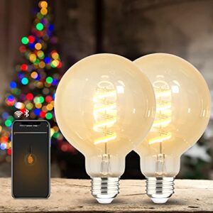 hvs smart edison bulbs, g95 globe e26 6w dimmable tunable warm white 2100-5000k farmhouse vintage décor amber glass 2.4ghz wi-fi app control dawn to dusk work with alexa google assistant 2 pack