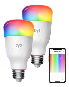 yeelight alexa light bulb, smart light bulbs, smart bulbs that work with alexa & google home, razer chroma, a19 rgbw led wifi light bulbs no hub required, 60w equivalent 900lm cri>80 2 pack