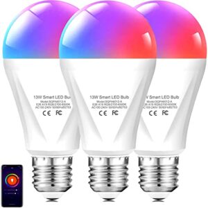 13w smart light bulb(120w equivalent)wixann a19 e26 1300lumens led color changing light bulbs, adjustable 16 million diy colors and music sync 2700k-6500k wifi bulbs work with alexa, google home-4pack