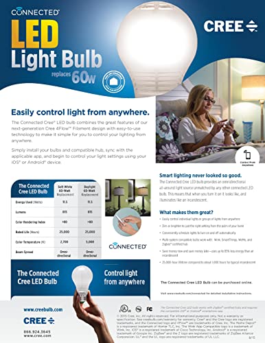 Cree Lighting BA19-08027OMF-12CE26-1C100 Cree Connected LED Smart Bulb, 1pk, Soft White (Packaging may vary)