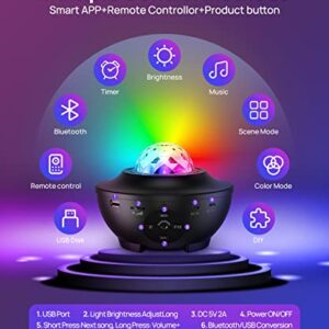 Galaxy Projector Star Projector, Christmas Room Decor Light for Kids and Adults, Smart Night Light for Bedroom with Bluetooth Speaker, APP Control, Remote Control