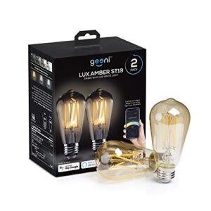 Geeni LUX Amber ST19 Edison WiFi LED Smart Bulb, 2700K - 6500K 8W, E26 Base, Dimmable, Tunable White Light, Compatible with Amazon Alexa & Google Home - No Hub Required- 2 Pack