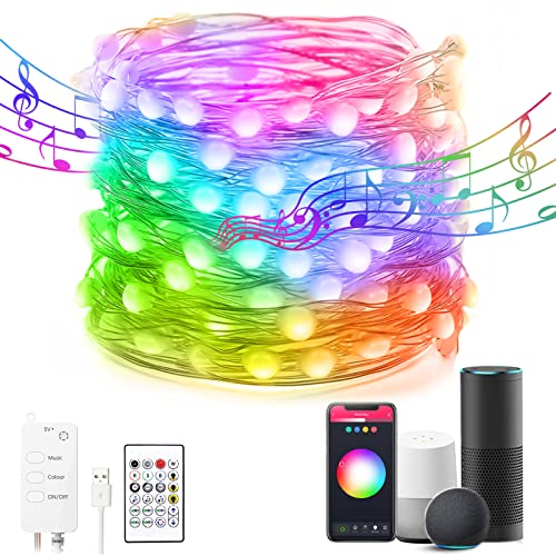 AvatarControls 32.8ft Smart Fairy Lights Works w/ Alexa Google, Color Changing LED Lights With Remote&APP, Music Sync Fairy Lights with 20 Flash Modes, Dreamcolor Plug In USB String Lights with Timer