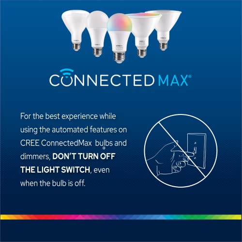 Cree Lighting Connected Max Smart Led Bulb A19 60W Tunable White + Color Changing, 2.4 Ghz, Compatible With Alexa And Google Home, No Hub Required, Bluetooth + Wifi, 6Pk