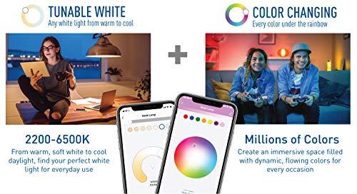 Cree Lighting Connected Max Smart Led Bulb A19 60W Tunable White + Color Changing, 2.4 Ghz, Compatible With Alexa And Google Home, No Hub Required, Bluetooth + Wifi, 6Pk