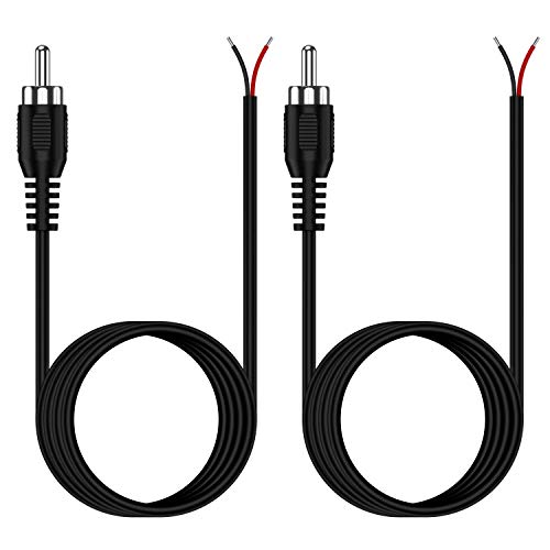 RCA to Bare Wire Cable, (2 Pack 22AWG 6.6 ft) Replacement RCA Male Plug Jack Connector Adapter to Bare Wire Open End Audio Video RCA Cable for Repair