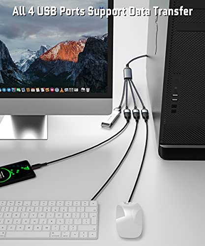 Elebase USB Splitter Y Cable 1FT,1 Male to 4 Female USB-A Expander Hub,Multi USB Port Extender,Extra Multiport Data Charger Split Adapter for Mac Macbook,Car,Xbox One Series X/S,Flash Drive,HDD,Laptop