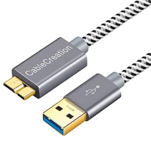 cablecreation short usb3.0 hard drive cable 1ft, usb 3.0 a to micro b cable 5gbps data, usb 3.0 external hard drive cable works for wd toshiba seagate hard drive galaxy s5 and more 0.3m