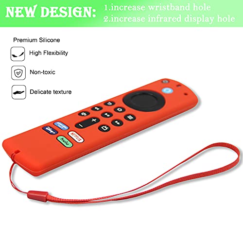 [2 Pack] Pinowu Firestick Remote Cover Compatible with Fire TV Stick 4K Max Alexa Voice Remote (3rd Gen), Anti Slip Silicone Protective Case Cover with Lanyard (Red & Blue)