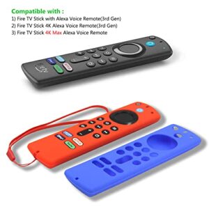 [2 Pack] Pinowu Firestick Remote Cover Compatible with Fire TV Stick 4K Max Alexa Voice Remote (3rd Gen), Anti Slip Silicone Protective Case Cover with Lanyard (Red & Blue)