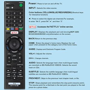 Gvirtue RMT-TX100U Universal Remote Control Replacement for Sony-TV-Remote All Sony LCD LED UHD HDTV Bravia Smart TVs with Netflix Button