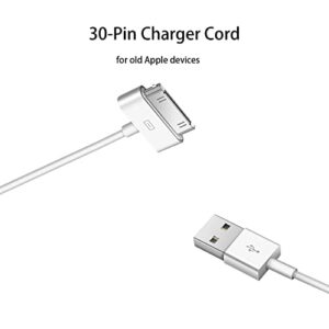 30 Pin Charger Cable Compatible with iPhone 4 4s 3G 3GS, iPad 1st 2nd 3rd Generation, iPod Touch, iPod Nano, iPod Classsic USB Sync & Charging Cord (1-Pack)