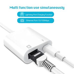 Lightning to Ethernet Adapter, Tuliyet RJ45 Ethernet LAN Network Adapter, Supports 100Mbps Ethernet Network with Charge Port, Support iOS 10.3.3 to iOS 15, Plug and Play