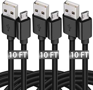 micro usb cable 10ft 3pack extra long android charger cable high speed durable ps4 charging cable android charging cord for samsung galaxy s7 s6 s7 edge s5, lg g4, htc, ps4, camera, black