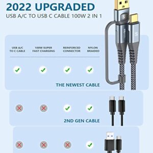 USB-C to USB-C Cable 6.6FT PD 100w MacBook iPad Pro/Air Charger 2 in 1 USB A/C to USB-C Nylon Braid Cord for iPad Pro Air 4 5 Mini 6, Samsung Galaxy S23 S22 S21 S20 S10 Note 20 10 LG Moto Pixel PS5