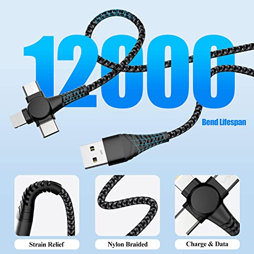 incofan 3 in 1 Multi Fast Charging Cable (2Pack 4FT) Nylon Braided Multiple Connectors Universal USB Data Charger Cord for iPhone, iPad, Samsung, Kindle More