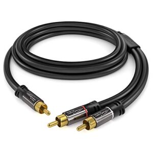 KabelDirekt – 10ft Long – RCA/Phono Y Cable, 1 to 2 RCA/Phono, Stereo Audio Cable (Coax Cable, RCA/Phono Male/Male Plugs, Analog/Digital, Adapter for subs/amps/Hi-Fis/Home Theater/receivers, Black)