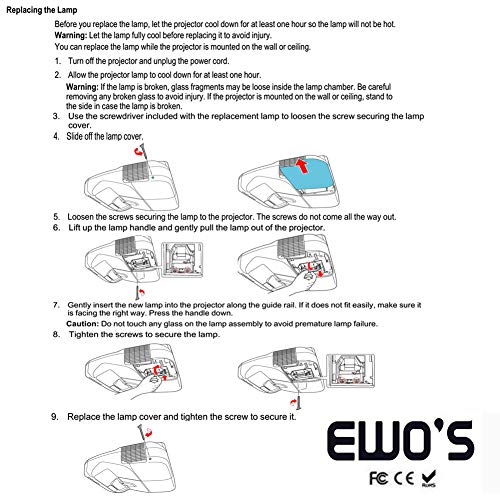 EWO'S ELP71 Replacement Projector Lamp for ELPLP71/V13H010L71 Epson Powerlite 470 475W 480 485W, BrightLink 475Wi 480i 485Wi, EB-470 475W 475Wi 480 480E 485W 485Wi 1410Wi 1400Wi Lamp Bulb Replacement