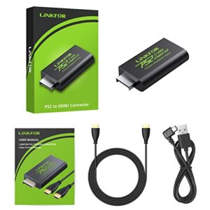 LiNKFOR PS2 to HDMI Converter with 3ft HDMI Cable for Sony Playstation 2 PS2 to HDMI Adapter with 3.5mm Headphone Audio Jack for HDTV HDMI Monitor